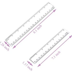 Sowaka 2 Pcs Ruler Plastic Clear Sraight Measuring Tool 6 Inch 8 Inch Transparent Drafting Tools for Kids Students Classroom Home School Classroom Painting (6 inch - 8 inch)