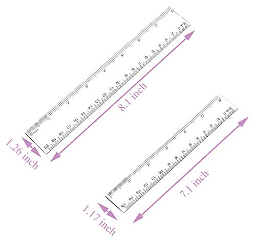 Sowaka 2 Pcs Ruler Plastic Clear Sraight Measuring Tool 6 Inch 8 Inch Transparent Drafting Tools for Kids Students Classroom Home School Classroom Painting (6 inch - 8 inch)