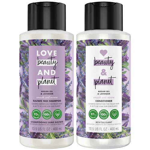 Love Beauty Planet Shampoo and Conditioner Set - Sulfate-Free Shampoo and Conditioner with Argan Oil & Lavender, Argan Oil Shampoo and Conditioner Set, Anti-Frizz Hair Products for Women, 13.5 Oz (2 Piece Set)