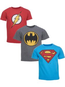 dc comics justice league the flash superman batman little boys 3 pack t-shirts red/gray/blue 7-8