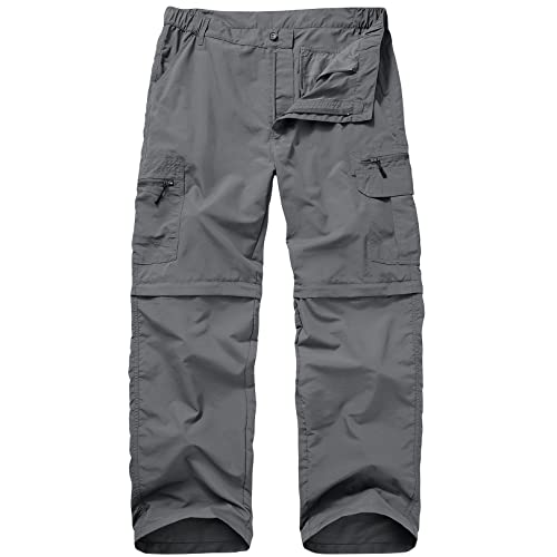 Mens Hiking Pants Convertible boy Scout Zip Off Shorts Lightweight Quick Dry Waterproof Stretch Breathable Fishing Safari Pants,6101,Grey,32