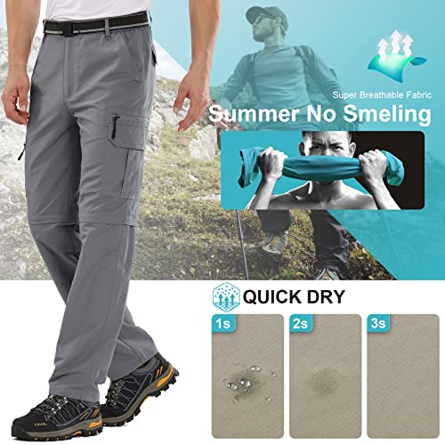 Mens Hiking Pants Convertible boy Scout Zip Off Shorts Lightweight Quick Dry Waterproof Stretch Breathable Fishing Safari Pants,6101,Grey,32