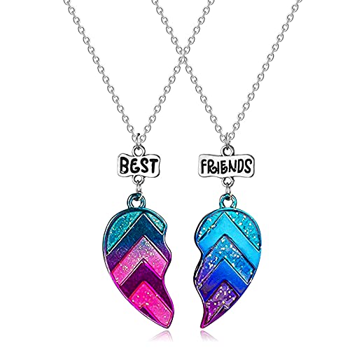 MJartoria BFF Necklace for 2-Split Heart Best Friends Forever Rainbow Colored Mermaid Tail Pendant Friendship Gifts Girls Best Friend Necklace