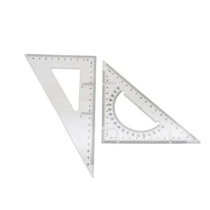 pack of 2 transparent triangle plastic ruler scale set square:30/60 degree & 45/90 degree angle acrylic architectural drawing drafting tool school classroom kids triangular rulers