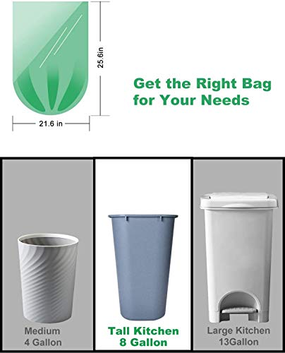 8 Gallon Biodegradable Trash Bags, AYOTEE Garbage Bags 8 gallon, Compostable Medium Trash Bags, Unscented Leak Proof Bags for Office, Home, Bathroom, Car, Kitchen(Green)