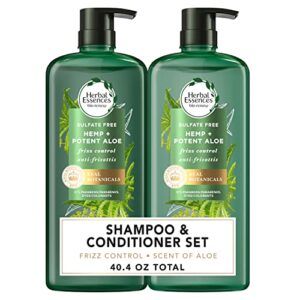 herbal essences bio:renew sulfate free hemp + potent aloe shampoo and conditioner set, 20.2 fl oz each — nourishes dry hair for frizz control, paraben and cruelty free — safe for color treated hair