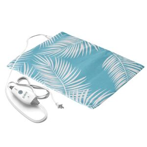 pure enrichment® purerelief™ express designer series electric heating pad - 12” x 15” fast-heating with 4 heat settings, machine-washable fabric, & 2-hour auto safety shut-off - palm aqua