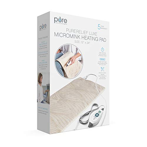 Pure Enrichment® PureRelief™ Luxe Micromink Electric Heating Pad (12”x24”), 6 InstaHeat™ Settings, Ultra-Soft, Machine-Washable, Auto Shut-Off - for Temporary Pain Relief (Sand Waves Designer Print)