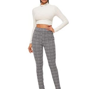 SweatyRocks Women's Casual Skinny Leggings Stretchy High Waisted Work Pants Black White Plaid Medium