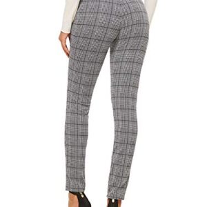 SweatyRocks Women's Casual Skinny Leggings Stretchy High Waisted Work Pants Black White Plaid Medium