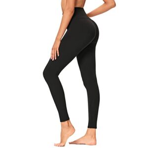 gayhay high waisted leggings for women - soft opaque slim tummy control printed pants for running cycling yoga a-black