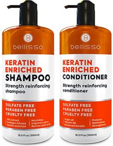 keratin shampoo and conditioner set - sulfate and paraben free - salon repair for dry, damaged and color treated hair - anti frizz formula for women and men