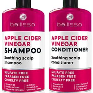 Apple Cider Vinegar Shampoo and Conditioner Set - Stop Flaky and Itchy Scalp – Sulfate Paraben Free Anti Dandruff Soothing Treatment for Dry, Oily and Damaged Hair - Intense Care for Women and Men