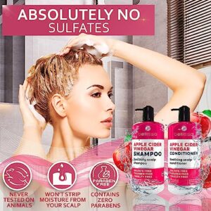 Apple Cider Vinegar Shampoo and Conditioner Set - Stop Flaky and Itchy Scalp – Sulfate Paraben Free Anti Dandruff Soothing Treatment for Dry, Oily and Damaged Hair - Intense Care for Women and Men