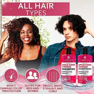 Apple Cider Vinegar Shampoo and Conditioner Set - Stop Flaky and Itchy Scalp – Sulfate Paraben Free Anti Dandruff Soothing Treatment for Dry, Oily and Damaged Hair - Intense Care for Women and Men