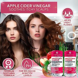 Apple Cider Vinegar Shampoo and Conditioner Set - Stop Flaky and Itchy Scalp – Sulfate Paraben Free Anti Dandruff Soothing Treatment for Dry, Oily and Damaged Hair - Intense Care for Women and Men