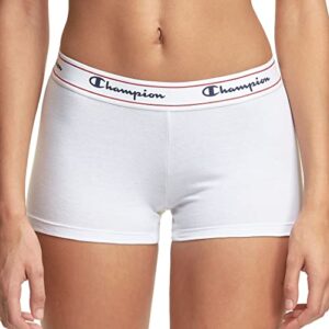 champion women's heritage underwear, stretch cotton boyshort panties, single or 3-pack, white, 1-pack, medium