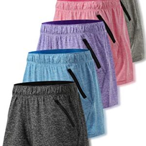 5 Pack: Womens Workout Gym Shorts Casual Lounge Set, Ladies Active Athletic Apparel with Zipper Pockets (Set 1, Large)