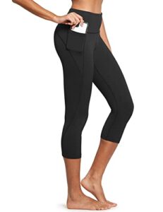 baleaf women's capri leggings workout yoga running capris high waisted pull on cropped leggings with pockets black m