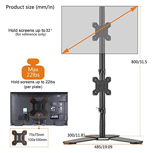 Dual Monitor Stand Free Standing Desk Mount Fits Two Screens up to 32 inch 22 lbs Fully Adjustable Arms with Max VESA 100x100mm (ML7802)