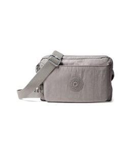 kipling women’s abanu medium crossbody bag, lightweight, adjustable nylon waist pack with multi-compartment zip pockets, grey gris