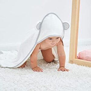 HIPHOP PANDA Bamboo Hooded Baby Towel - Soft Hooded Bath Towel with Ears for Babie, Toddler,Infant - Ultra Absorbent, Natural Baby Towel Perfect (White, 30 x 30 Inch)