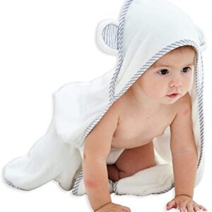 HIPHOP PANDA Bamboo Hooded Baby Towel - Soft Hooded Bath Towel with Ears for Babie, Toddler,Infant - Ultra Absorbent, Natural Baby Towel Perfect (White, 30 x 30 Inch)