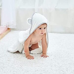 HIPHOP PANDA Bamboo Hooded Baby Towel - Soft Hooded Bath Towel with Ears for Babie, Toddler,Infant - Ultra Absorbent, Natural Baby Towel Perfect (White, 30 x 30 Inch)