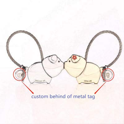 MILESI Custom Personalized Kiss Pig Couple Keychain with Magnetic Cute Couple Gift Valentine's Present(silver-lightgold)