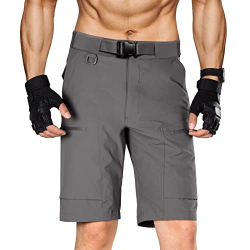 FREE SOLDIER Men's Lightweight Breathable Quick Dry Tactical Shorts Hiking Cargo Shorts Nylon Spandex（Gray 36Wx10L