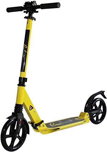 Bee Free 2 Wheel Kick Scooter for Adults and Teens, Adjustable Handlebars, Premium Durable Aluminum Construction, Foldable, Rear Foot Brake and Anti-Shock Suspension, Ages 12+, Up to 200 LBS, Yellow