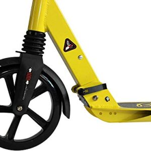 Bee Free 2 Wheel Kick Scooter for Adults and Teens, Adjustable Handlebars, Premium Durable Aluminum Construction, Foldable, Rear Foot Brake and Anti-Shock Suspension, Ages 12+, Up to 200 LBS, Yellow