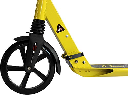 Bee Free 2 Wheel Kick Scooter for Adults and Teens, Adjustable Handlebars, Premium Durable Aluminum Construction, Foldable, Rear Foot Brake and Anti-Shock Suspension, Ages 12+, Up to 200 LBS, Yellow