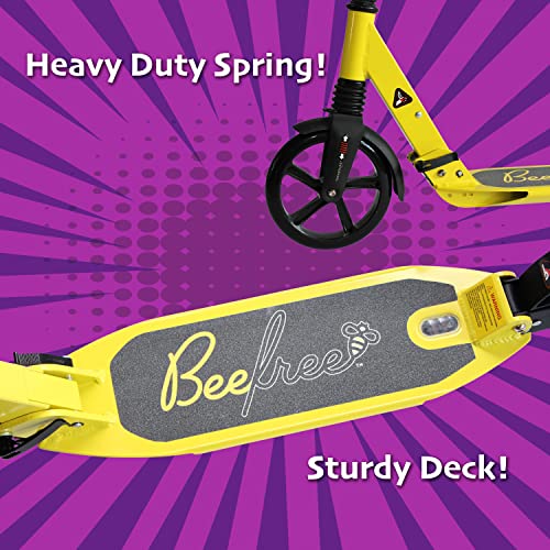 Bee Free 2 Wheel Kick Scooter for Adults and Teens, Adjustable Handlebars, Premium Durable Aluminum Construction, Foldable, Rear Foot Brake and Anti-Shock Suspension, Ages 12+, Up to 200 LBS, Yellow