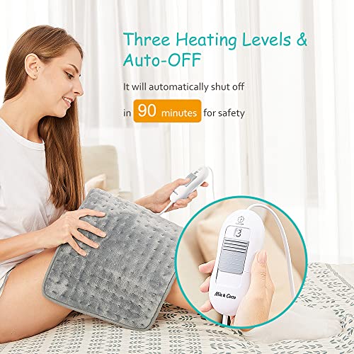 XL Electric Heating Pad for Back Pain Relief with Auto Shut Off in 90 min, 3 Heat Level Settings, 100% Soft Comfortable Polyester XL Extra Large King Size 12" x 24"