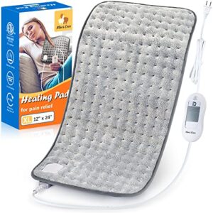 xl electric heating pad for back pain relief with auto shut off in 90 min, 3 heat level settings, 100% soft comfortable polyester xl extra large king size 12" x 24"