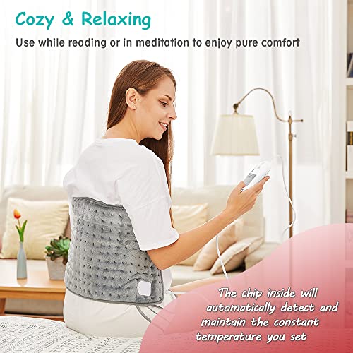 XL Electric Heating Pad for Back Pain Relief with Auto Shut Off in 90 min, 3 Heat Level Settings, 100% Soft Comfortable Polyester XL Extra Large King Size 12" x 24"