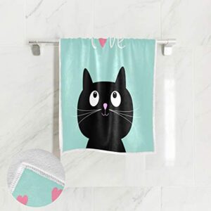 VIKKO Towels Hand Washcloths 30x15 Inch Washcloths Polyester Fingertip Towel with Single-Sided Printing (Cute Cat)