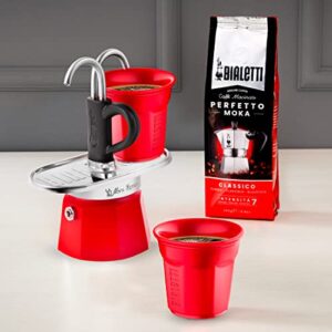 Bialetti - Mini Express Color: Moka Set includes Coffee Maker 2-Cup (2.8 Oz) + 2 shot glasses, Red, Aluminium