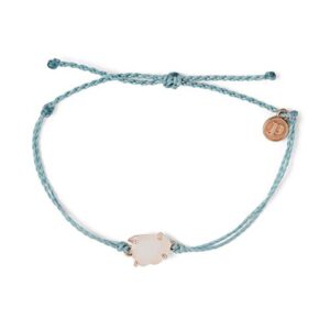 pura vida rose gold seaglass bracelet w/plated charm - adjustable band, 100% waterproof - smoke blue