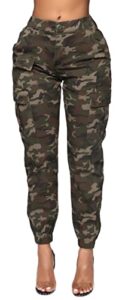 double denim women's high waist jogger pants - casual cargo elastic waistband sweatpants tapered fatigue with 6 pockets scp-2049 camo xl