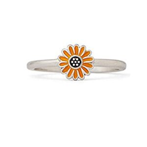 pura vida silver-plated enamel sunflower ring - brass base band design - size 6