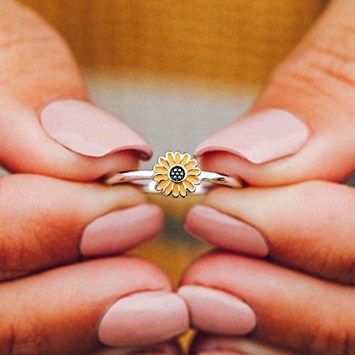 Pura Vida Silver-Plated Enamel Sunflower Ring - Brass Base Band Design - Size 6