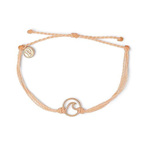 Pura Vida Rose Gold Wave OG Bracelet - Plated Charm, Adjustable Band - 100% Waterproof (Rose Gold Blush)