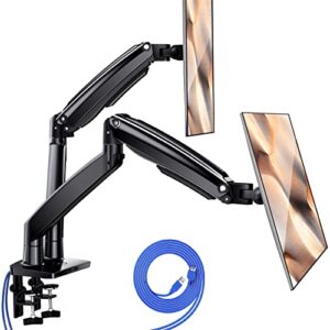 ergear dual monitor stand mount, ultrawide 13-35 inch height adjustable computer screen gas spring monitor arm desk mount full motion, each arm holds up to 26.4lbs