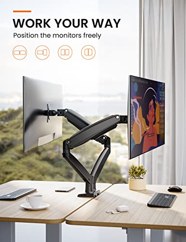 Ergear Dual Monitor Stand Mount, Ultrawide 13-35 Inch Height Adjustable Computer Screen Gas Spring Monitor Arm Desk Mount Full Motion, Each Arm Holds up to 26.4lbs