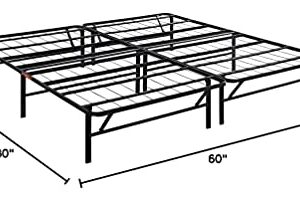 Olee Sleep 14 Inch Foldable Dura Metal Platform Bed Frame, Comfort Base, Height for Under-Bed Storage, Black, Queen