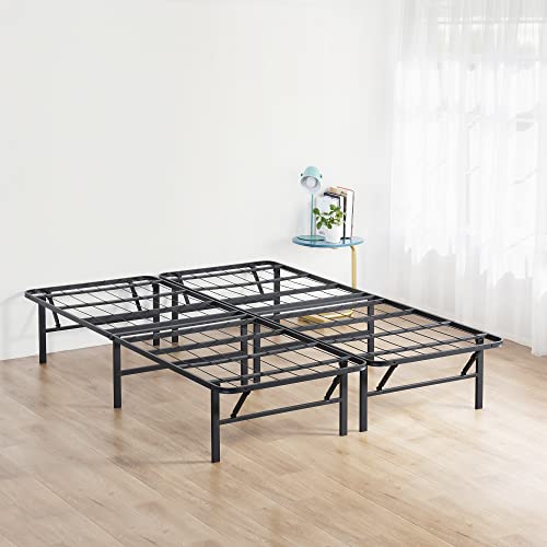 Olee Sleep 14 Inch Foldable Dura Metal Platform Bed Frame, Comfort Base, Height for Under-Bed Storage, Black, Queen