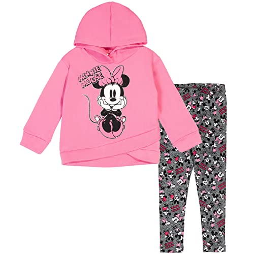 Disney Minnie Mouse Little Girls Crossover Fleece Hoodie and Leggings Outfit Set Pink Glitter 7-8