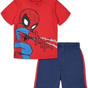 Marvel Avengers Spider-Man Little Boys Graphic T-Shirt Bike Shorts Mesh Outfit Set Red/Blue 7-8